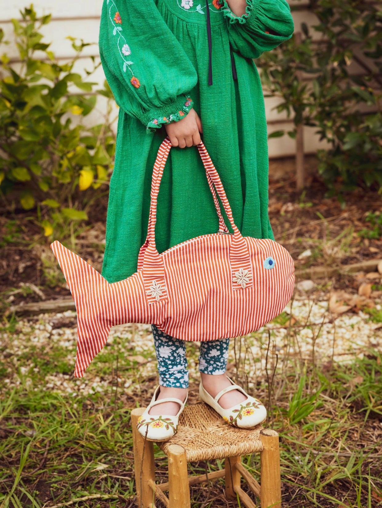 Canvas Cherry Stripe Fish bag– Coco and Ginger